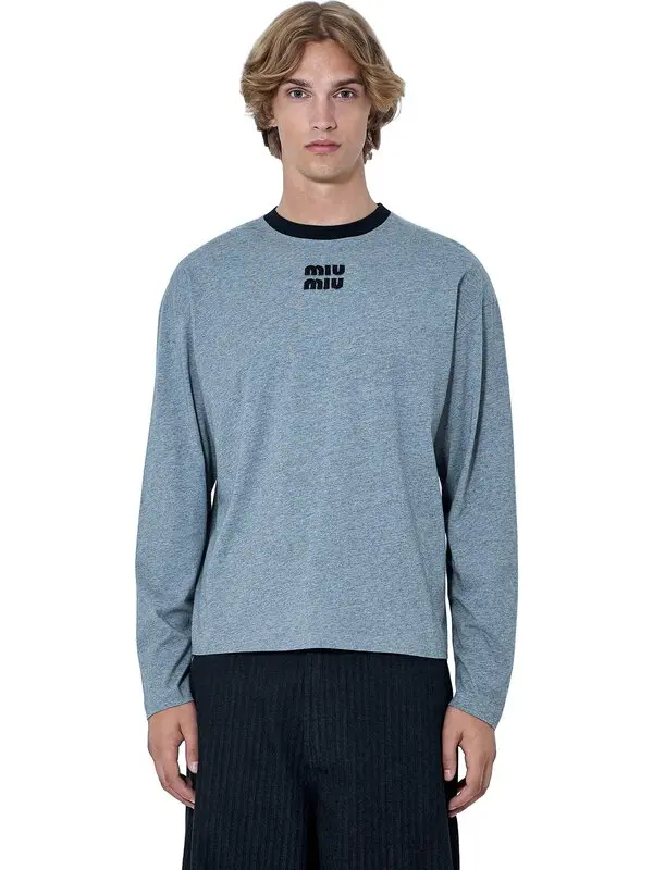 Miu Miu Logo Motif Long Sleeve T-shirt - Gray
