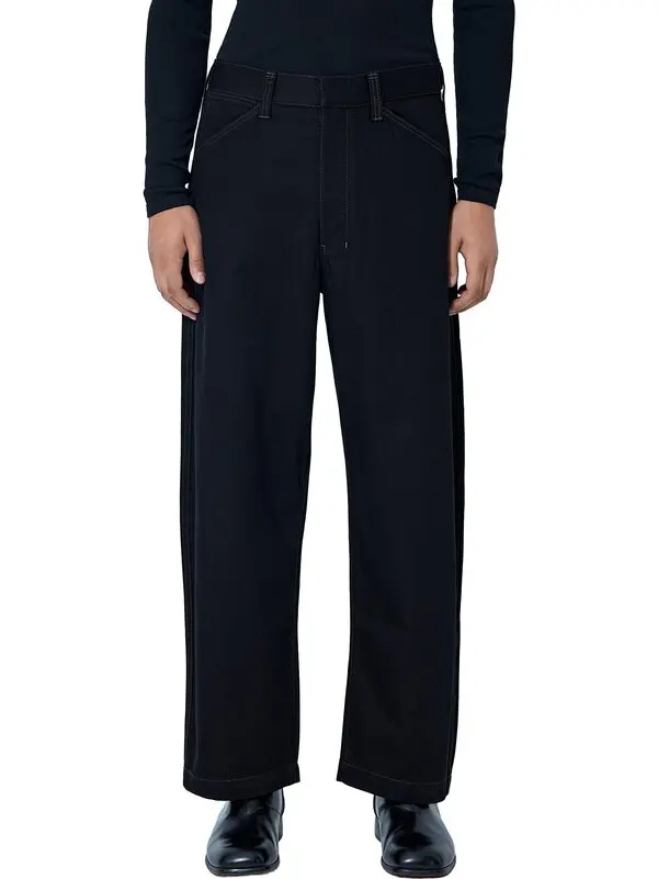 LEMAIRE Mid Rise Wide Leg Tailored Cotton Pants - Black