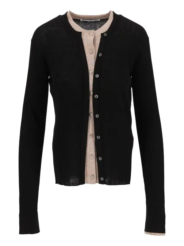 Acne Studios Layered Button-up Cardigan In Silk And Wool Blend - Black
