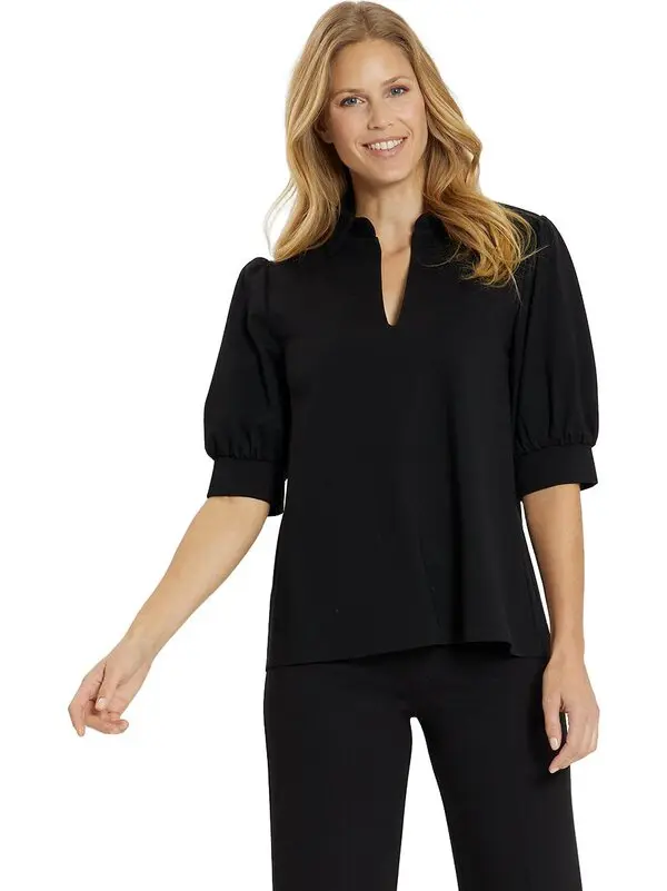 Jude Connally Katia Ponte V-neck Puff Sleeve Top - Black