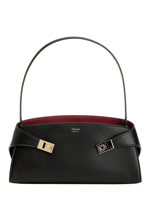 FERRAGAMO Hug Leather Shoulder Bag - Black