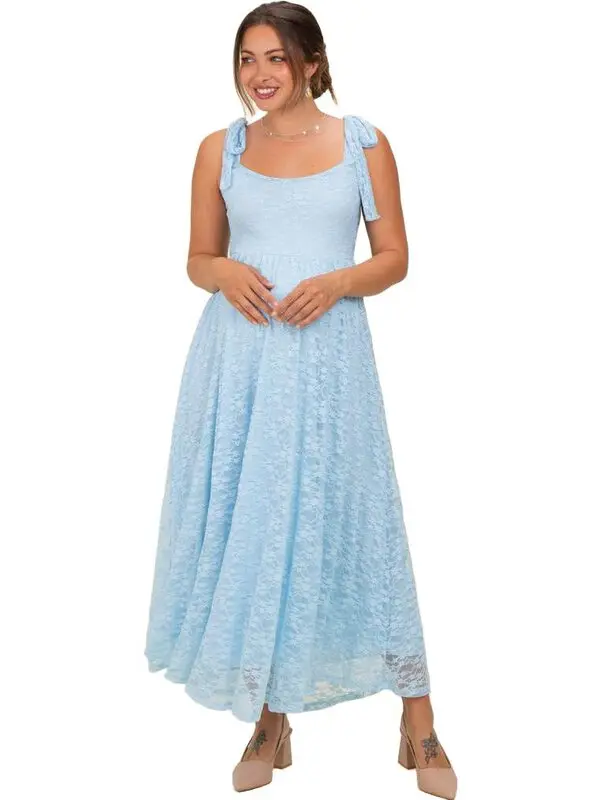 PINKBLUSH Sleeveless Lace Maxi Dress - Light Blue