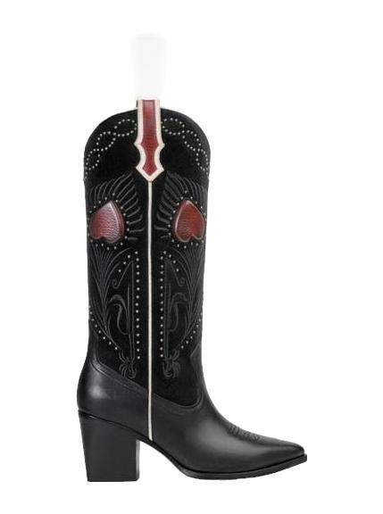 DANTE Fiore Embellished Leather Western Boots - Black
