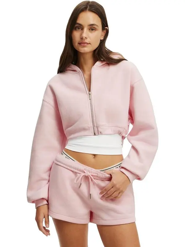 Cotton:on Active Plush Micro Cropped Zip Through Hoodie - Cherry Dream