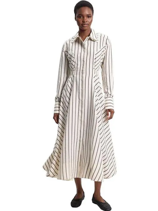 Karen Millen Cotton Poplin Stripe Midi Dress - Mono