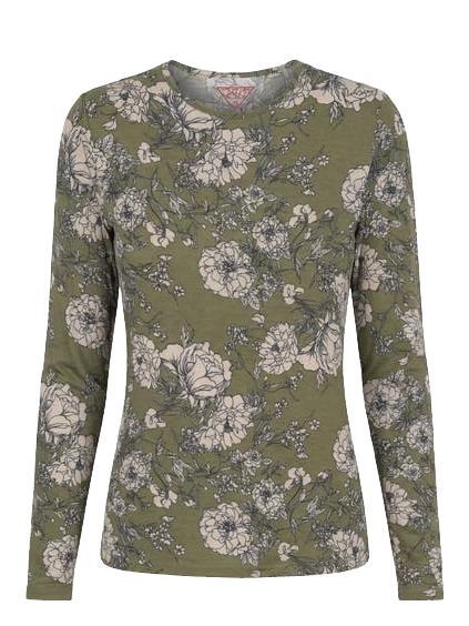 24/7 Floral Print Long Sleeve Tee - Olive