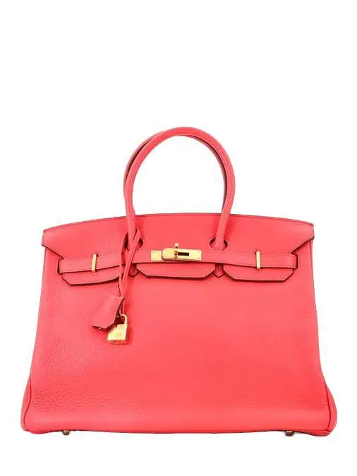 Hermès Birkin Handbag Pink Clemence With Gold Hardware 35 - Red