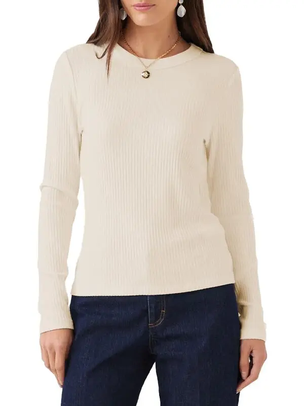 Karen Kane Ribbed Long Sleeve Top - Cream
