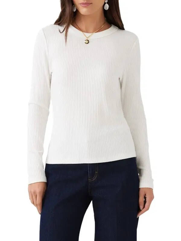 Karen Kane Ribbed Long Sleeve Top - Off White