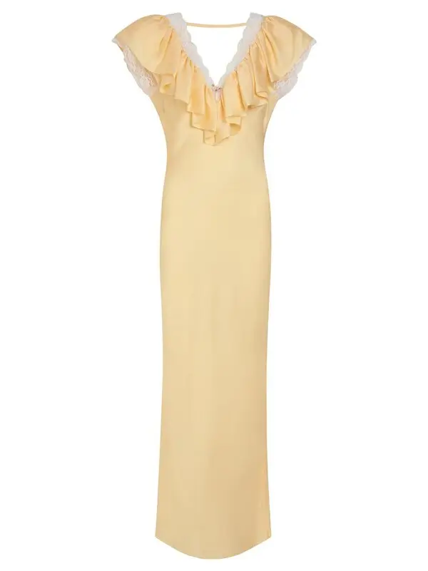 Ronny Kobo Gracie Silk-blend Maxi Dress With Lace Trim - Yellow