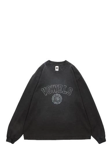 VOWELS Faded Collegiate Longsleeve Tee - Black