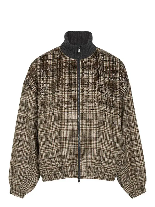 Brunello Cucinelli Padded Houndstooth Alpaca-blend Bomber Jacket - Beige