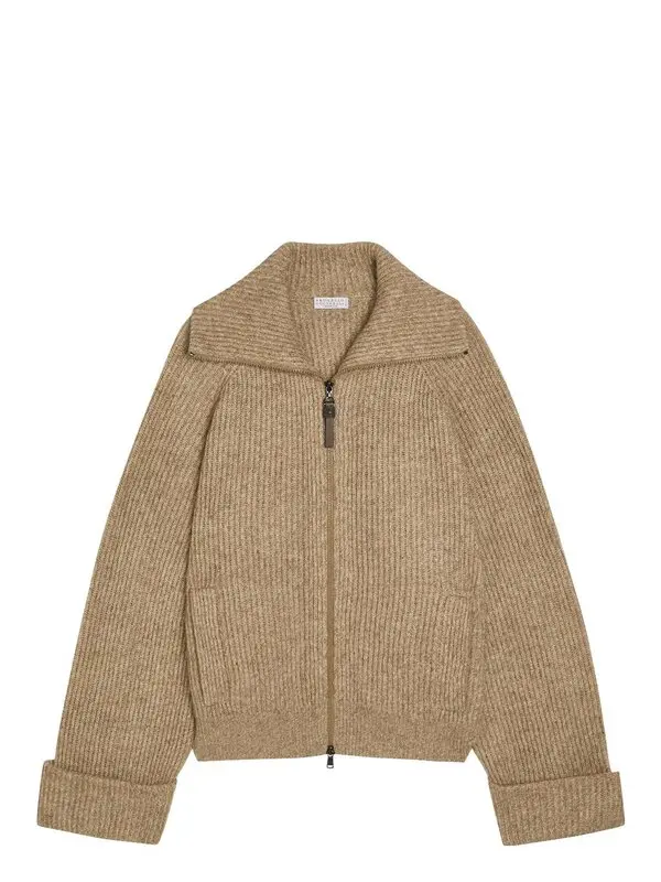 Brunello Cucinelli Metallic-knit Cashmere-blend Cardigan - Beige