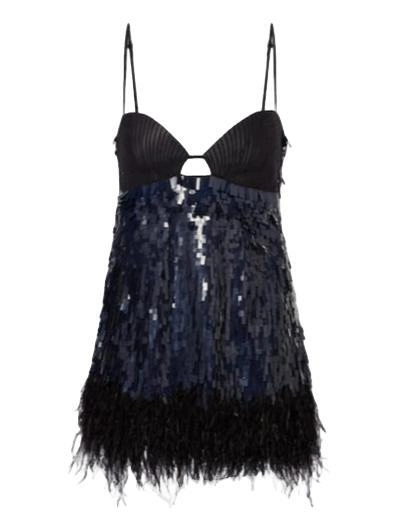 Johanna Ortiz Feather-trimmed Sequined Minidress - Black
