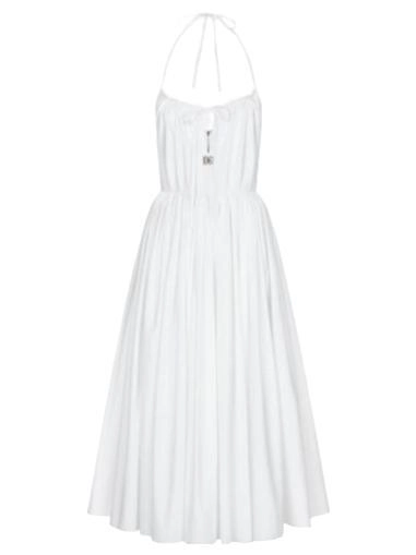Dolce & Gabbana Drawstring Midi Dress With Logo Plaque - White