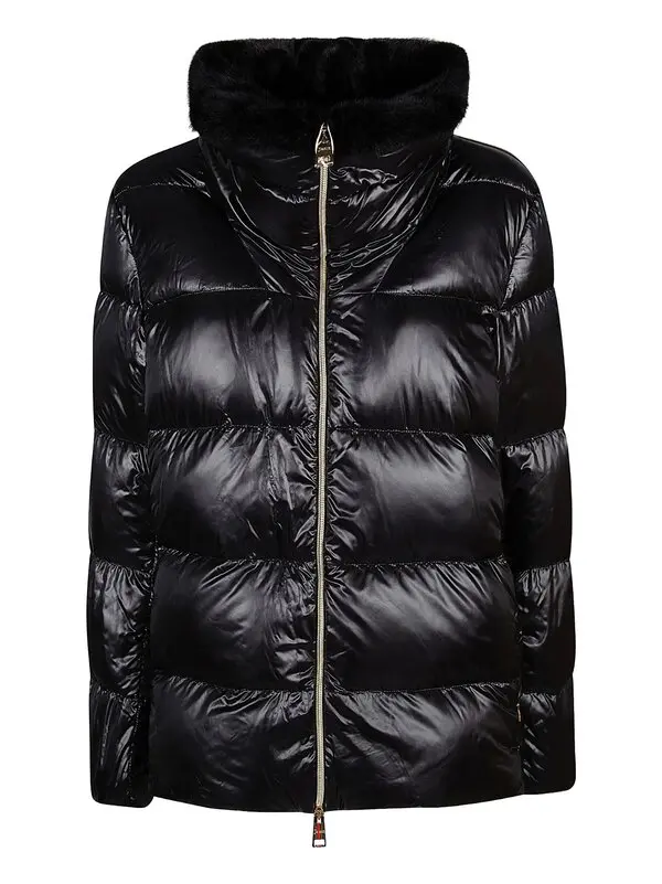 Herno Quilted Wool High Neck Zip-up Down Jacket - Black