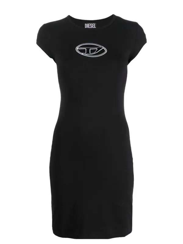 DIESEL® Ribbed Knit Dress With Embroidered Logo - Black