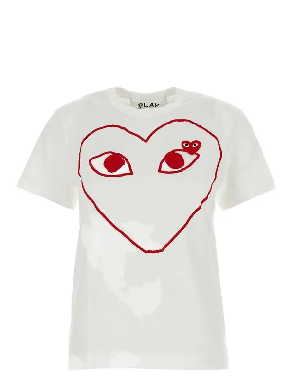 Play Comme Des Garcon Heart Print Crewneck T-shirt - White