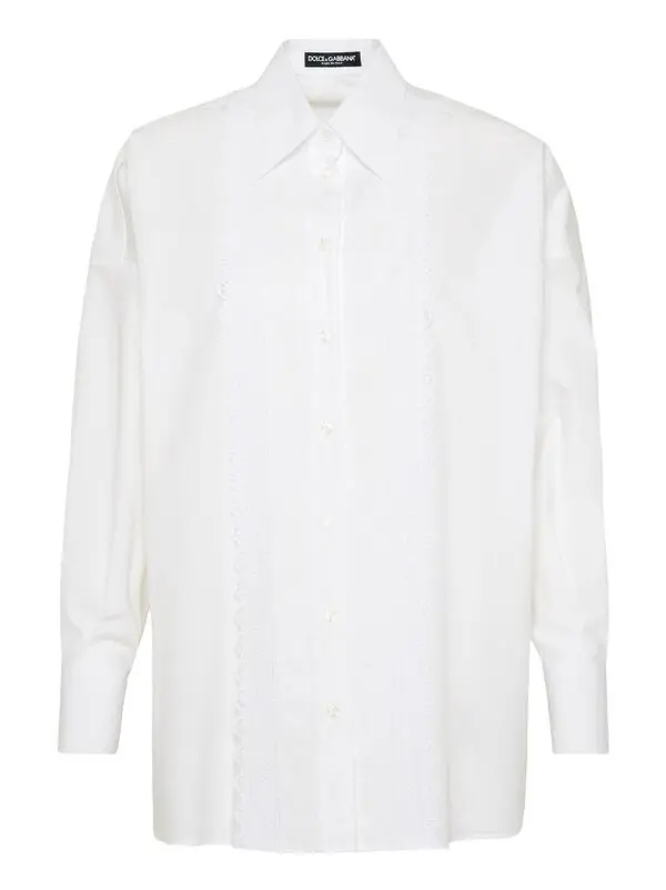Dolce & Gabbana Long-sleeved Shirt With Lace Trim - White