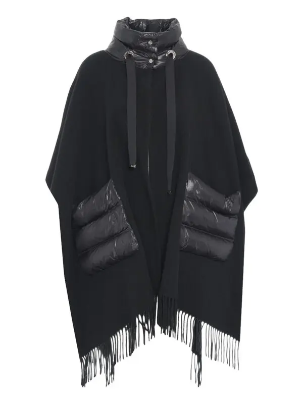 Herno Cape With Turtleneck And Fringed Hem - Black
