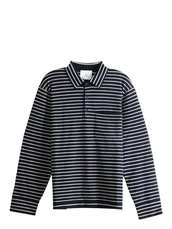 THE ELDER STATESMAN Superlight Striped Long-sleeve Polo Shirt - Nero Navy/canvas