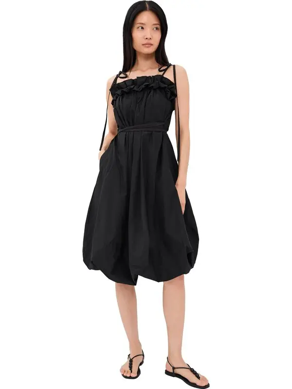 LEE MATHEWS Rosie Cami Midi Dress In Silk Cotton Taffeta - Black