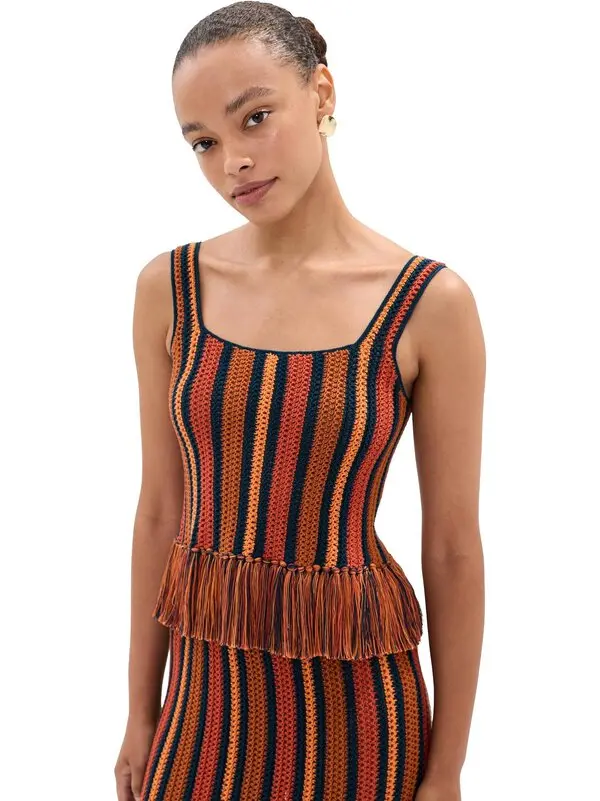 Escvdo Misti Sleeveless Cotton Knit Top With Fringe - Sunset