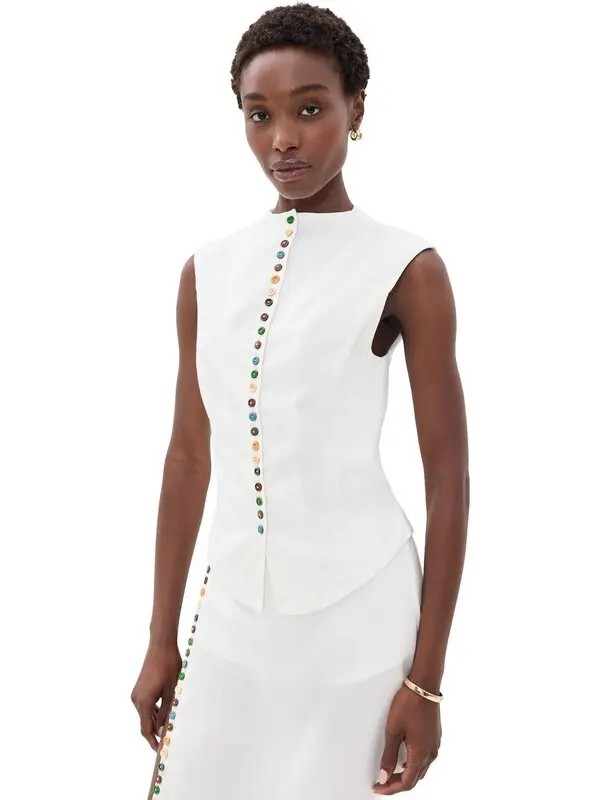 YELLOW THE LABEL Quinn Linen Sleeveless Top - Off White