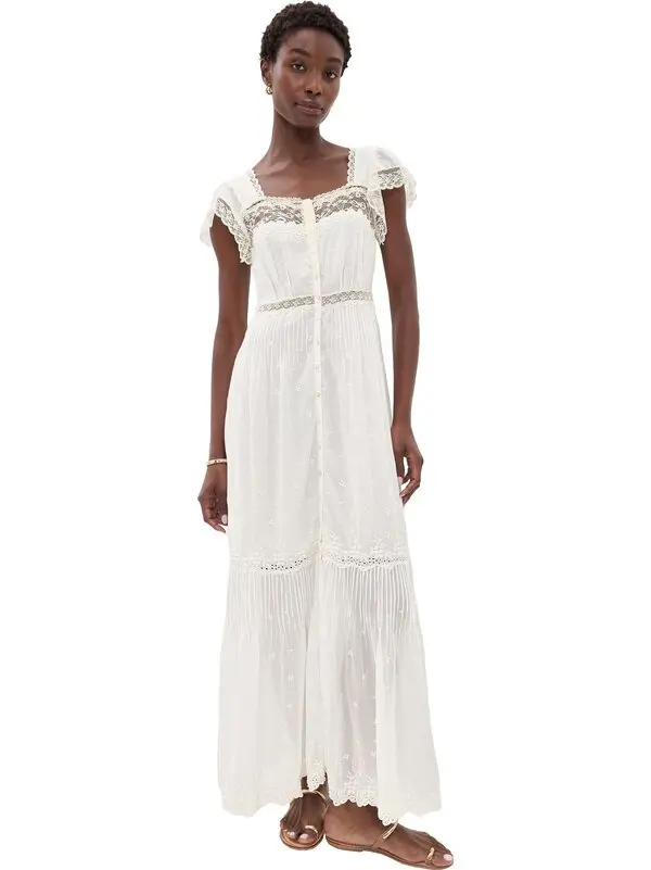 LoveShackFancy Georgine Embroidered Voile Dress - Ivory