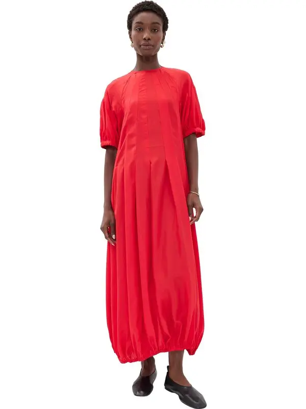 LEE MATHEWS Lily Silk Midi Dress - Red