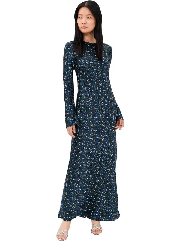 LEE MATHEWS Bella Silk Maxi Dress In Floral Print - Navy