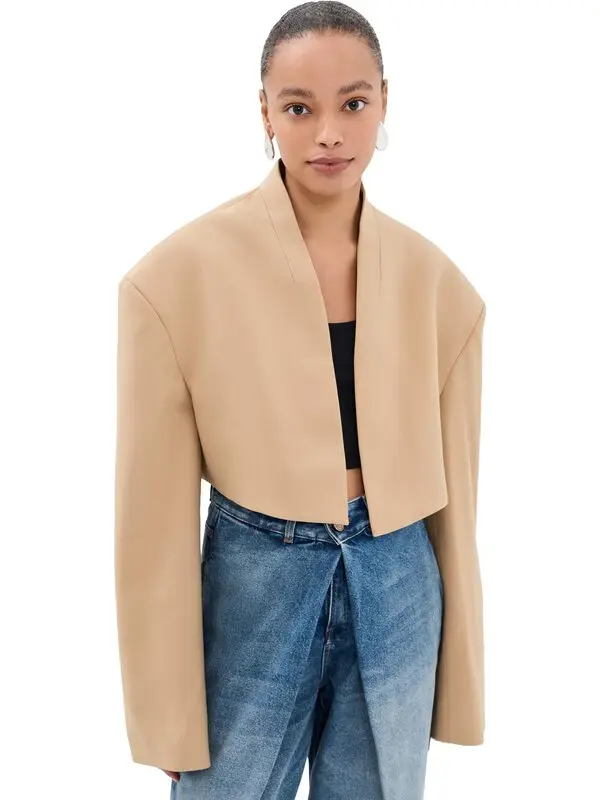 A.W.A.K.E. Mode Cropped Tuxedo Jacket - Camel
