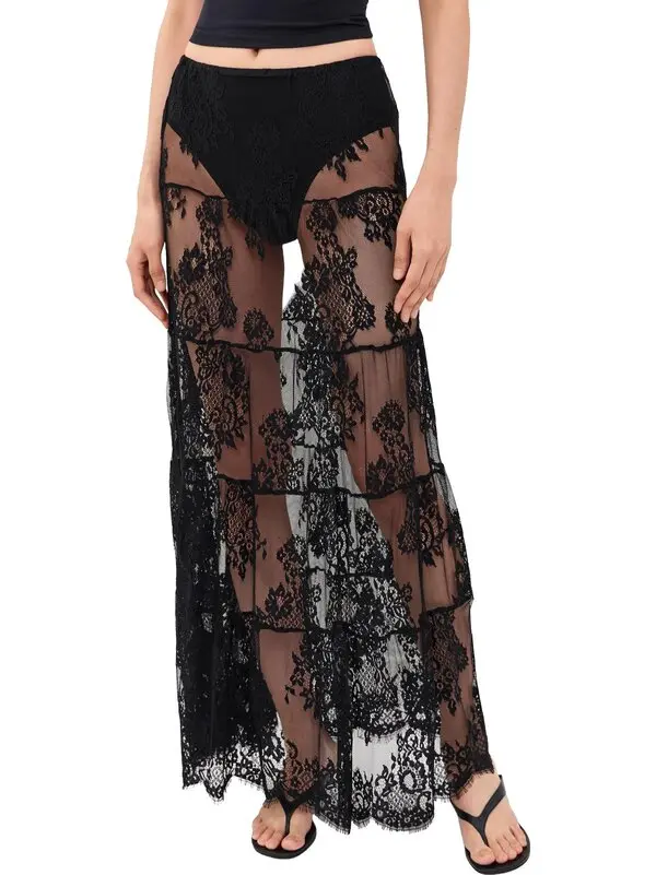 RUNAWAY THE LABEL Enola Tiered Lace Maxi Skirt - Black