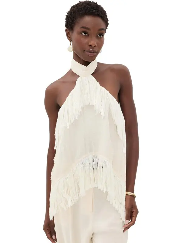 YELLOW THE LABEL Jones Fringe Top - Ivory