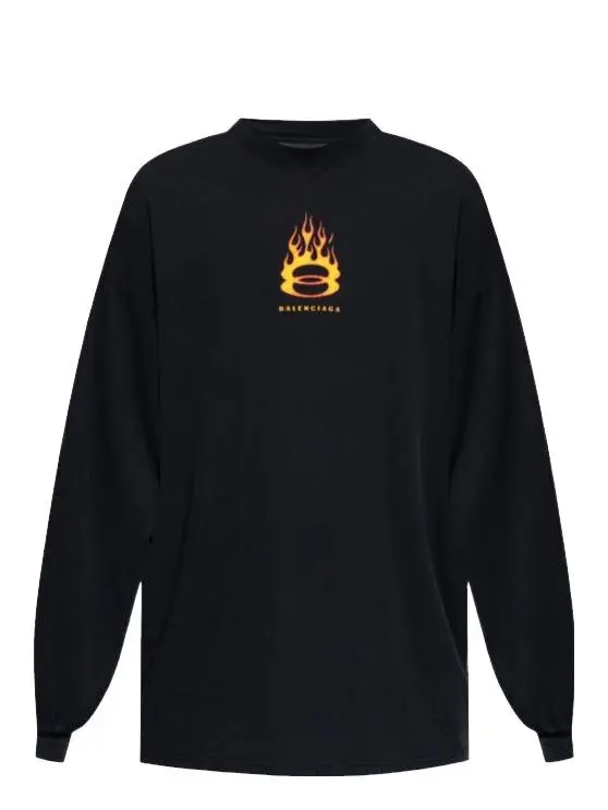 Balenciaga Logo Printed Long-sleeved T-shirt - Black