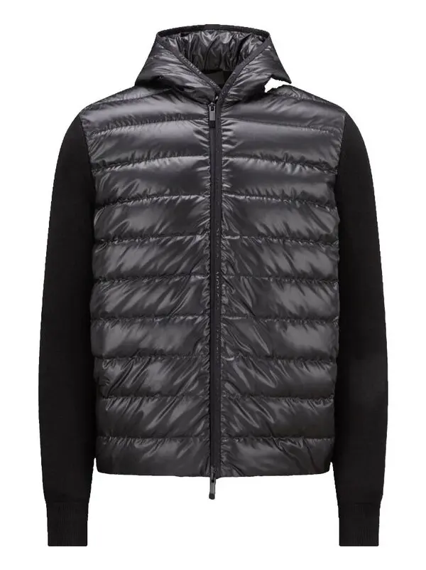 Moncler Zip-up Padded Hoodie With Down Filling And Logo Trim - Black