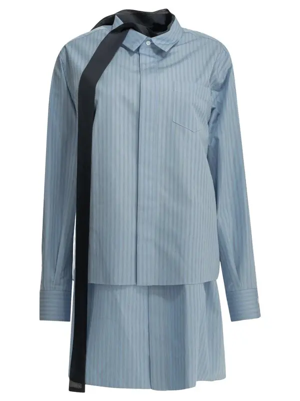 Sacai Striped Scarf Detail Mini Dress - Light Blue