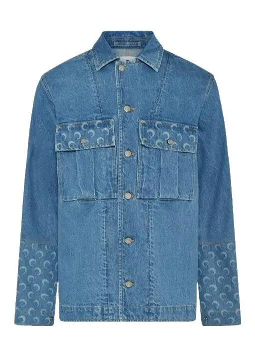 MARINE SERRE Moon Print Denim Jacket - Blue