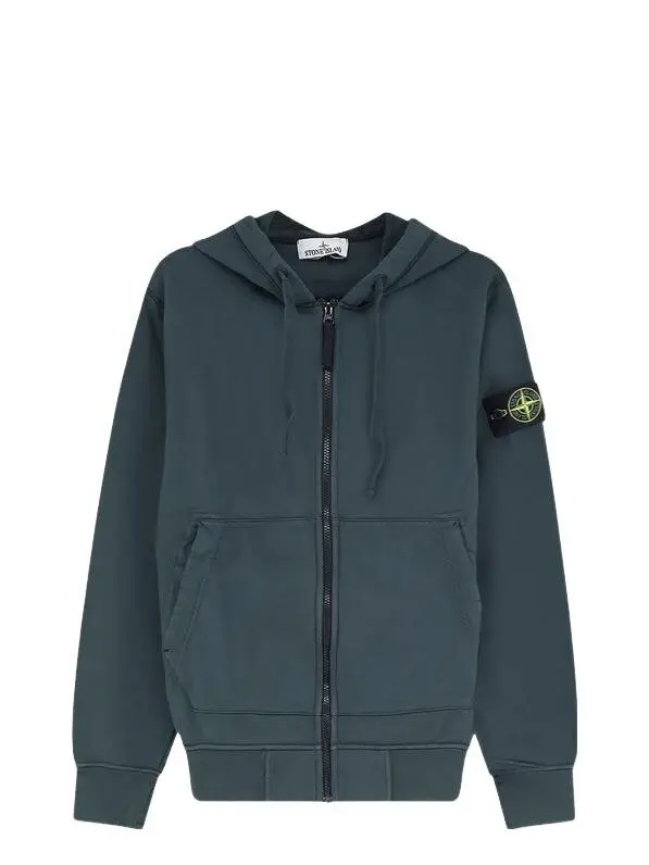 Stone Island Zipper Hoodie With Drawstring Hood And Kangaroo Pocket - Green