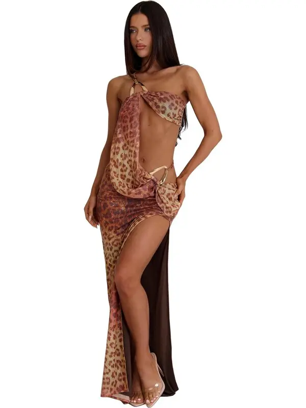 OUTCAST Layllah Maxi Dress With Asymmetrical Neckline And Gold Hardware - Print