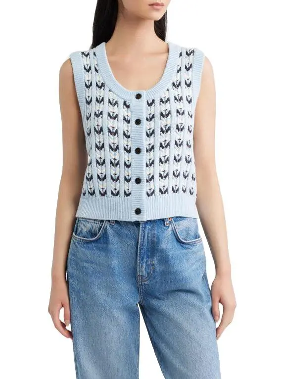 Rails Fair Isle Sleeveless Cardigan - Sky Blue