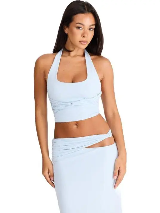 SASHA THERESE Violette Halter Neck Crop Top - Blue