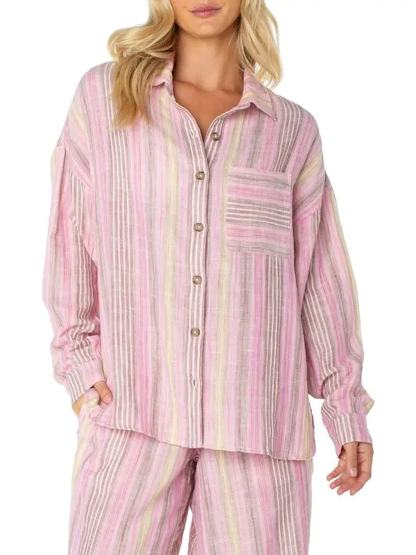 Roxy Striped Cotton Button-up Shirt - Fuchsia Pink