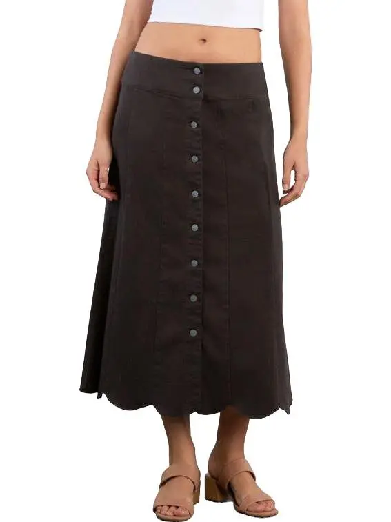 WASH LAB DENIM Scalloped Hem Midi Dress - Black