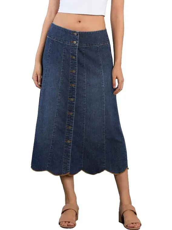 WASH LAB DENIM Scalloped Hem Midi Dress - Swift Blue
