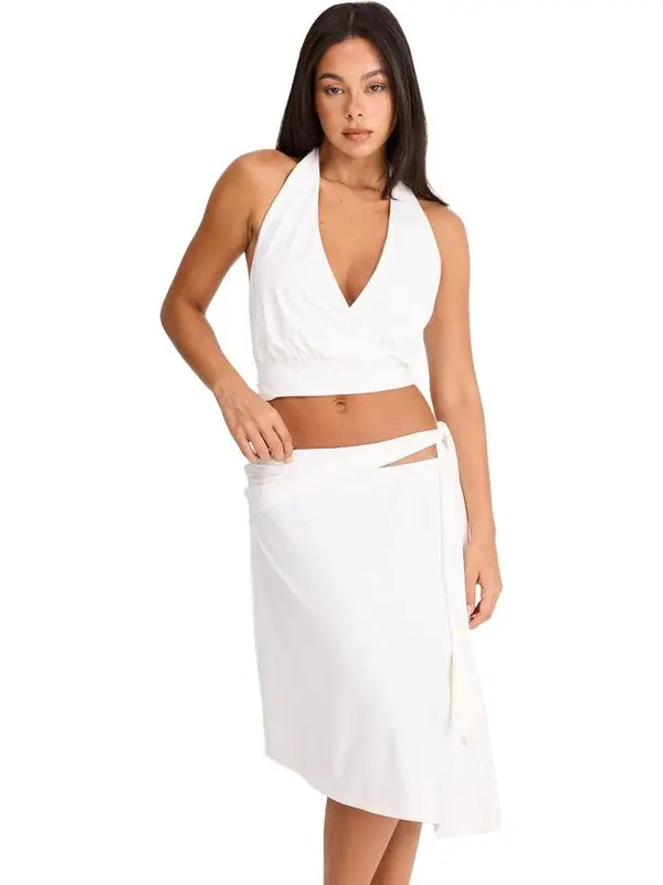 SASHA THERESE Luna Top Halter Neck, Plunge Front, Open Back - Brown