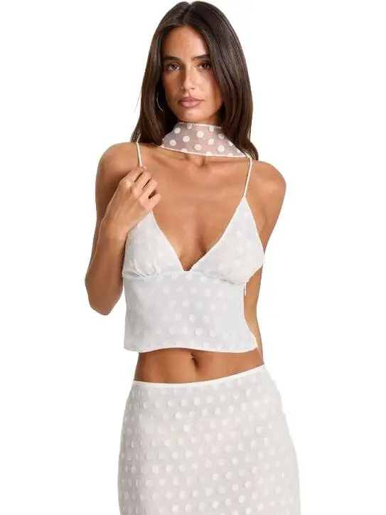 SASHA THERESE Minnie Polka Dot Chiffon Camisole Top - White