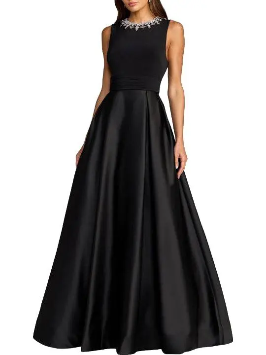 Mac Duggal Petite Pearl-embellished Sleeveless A-line Gown - Black