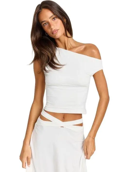 SASHA THERESE Asymmetrical Off-the-shoulder Jersey Top - White