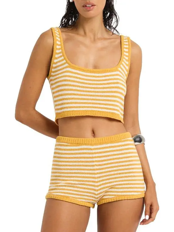 Bond Eye Laney Striped Knit Crop Tank - Saffron/white